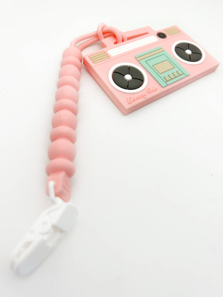 Boom Box Silicone Teether with Clip - Light Pink – Rose + Ev Children's ...